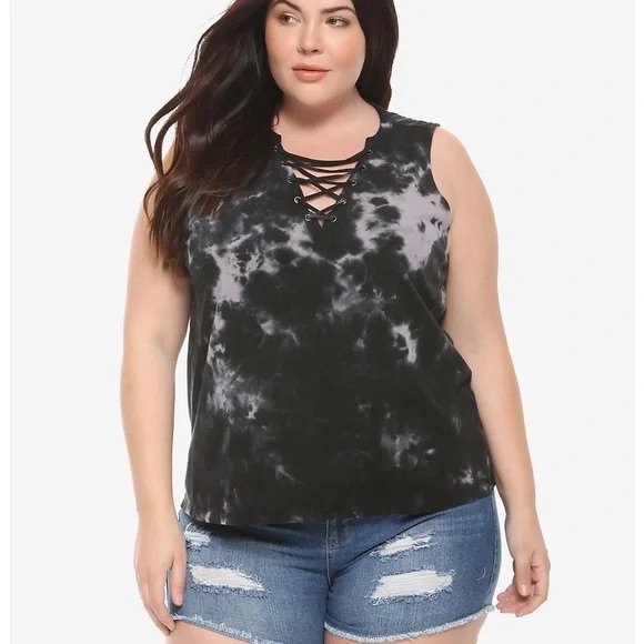 Hot Topic | Tops | Grey Black Tie Dye Laceup Girls Tank Top Plus Size ...
